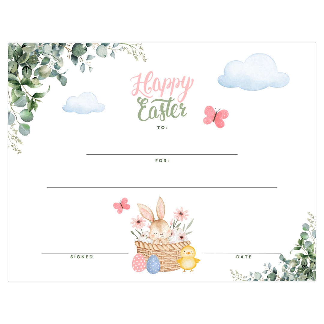 Happy Easter Gift Certificate Award Premade Ready to Print Instant ...