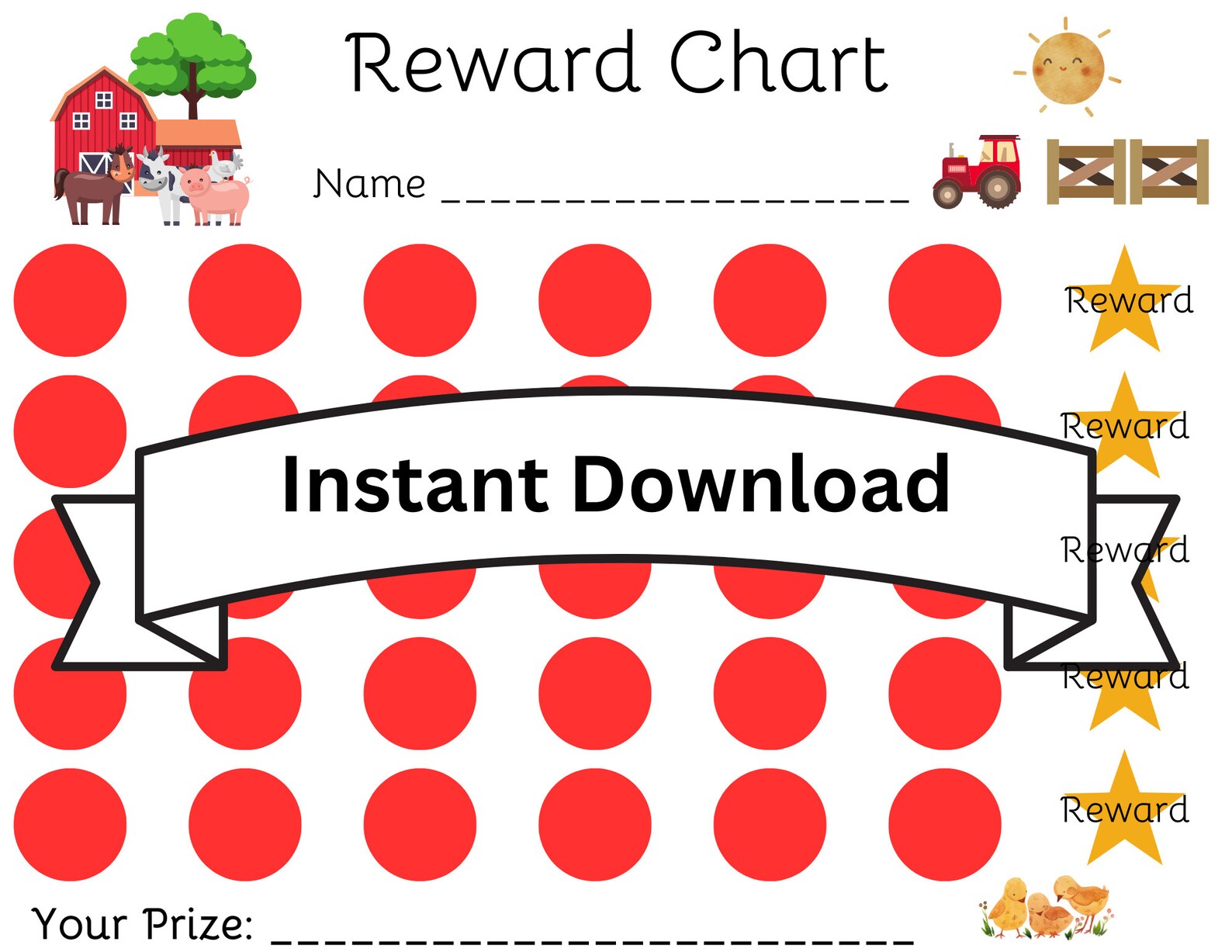 Farm Printable Reward Sticker Chart / Toddler Kids Student / Instant ...