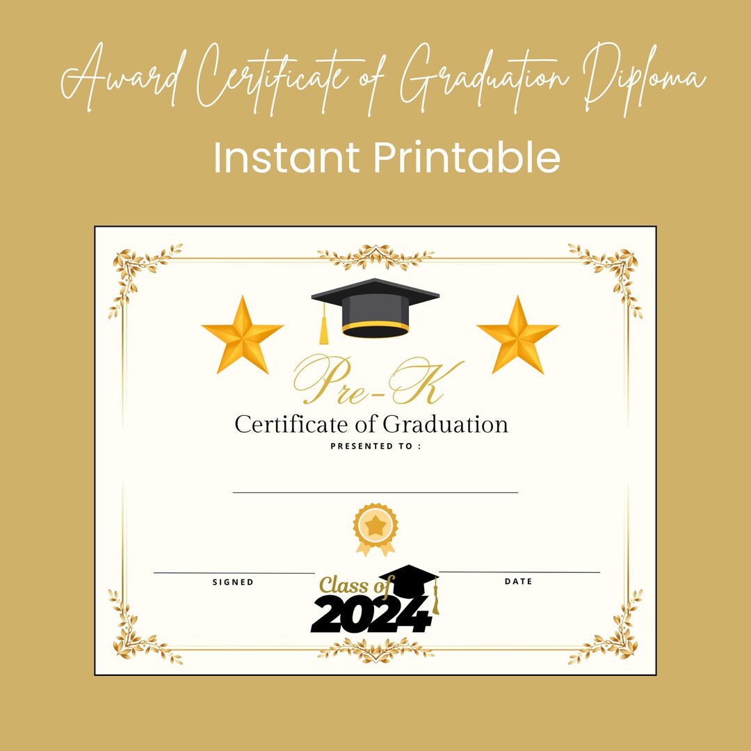 Pre-k Graduation Diploma Certificate Instant Download Elegant ...