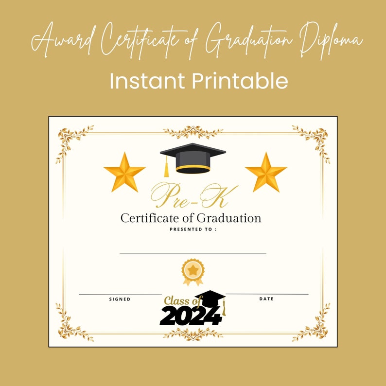 Pre-k Graduation Diploma Certificate Instant Download Printable Black ...
