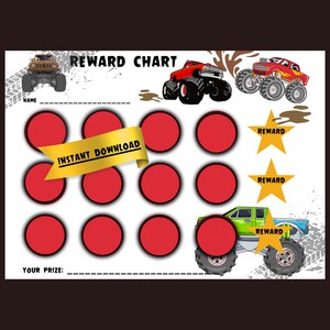 Monster Truck Printable Reward Sticker Chart / Toddler Kids Student ...