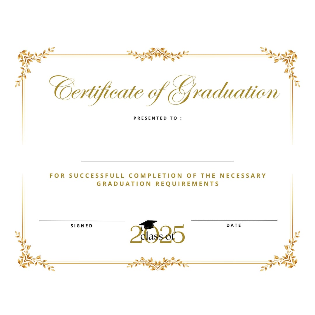 High School Senior Diploma Certificate of Graduation Any Grade Level ...