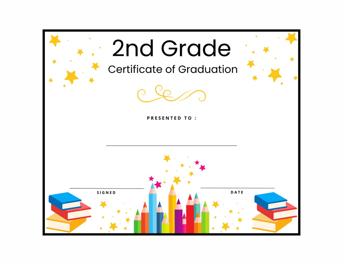 Second Grade 2nd Certificate of Completion Graduation Diploma Printable ...