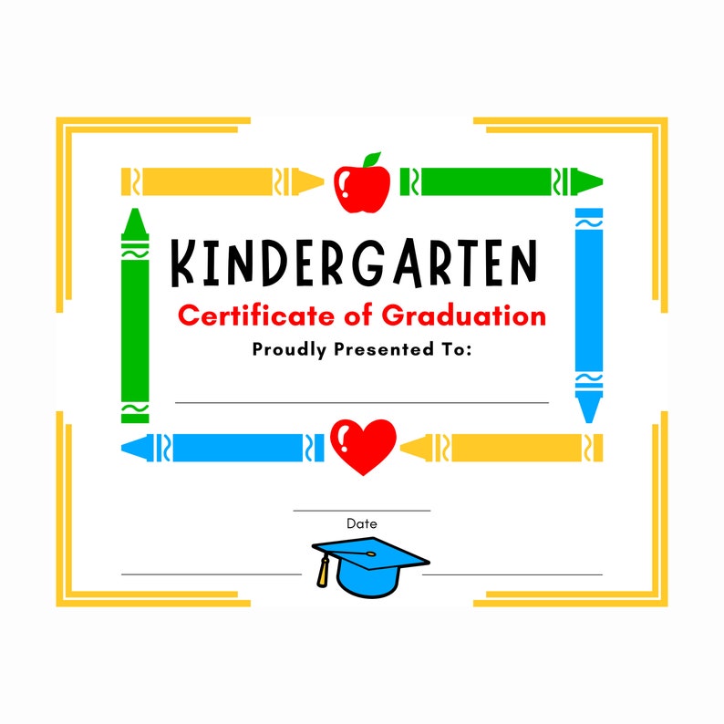 Colorful Crayons Kindergarten Graduation Diploma Certificate Instant ...