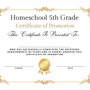 Homeschool 5th Fifth Grade Graduation Diploma Certificate Promotion ...