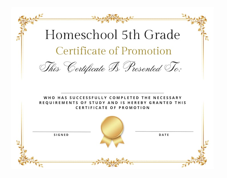 Homeschool 5th Fifth Grade Graduation Diploma Certificate Promotion ...