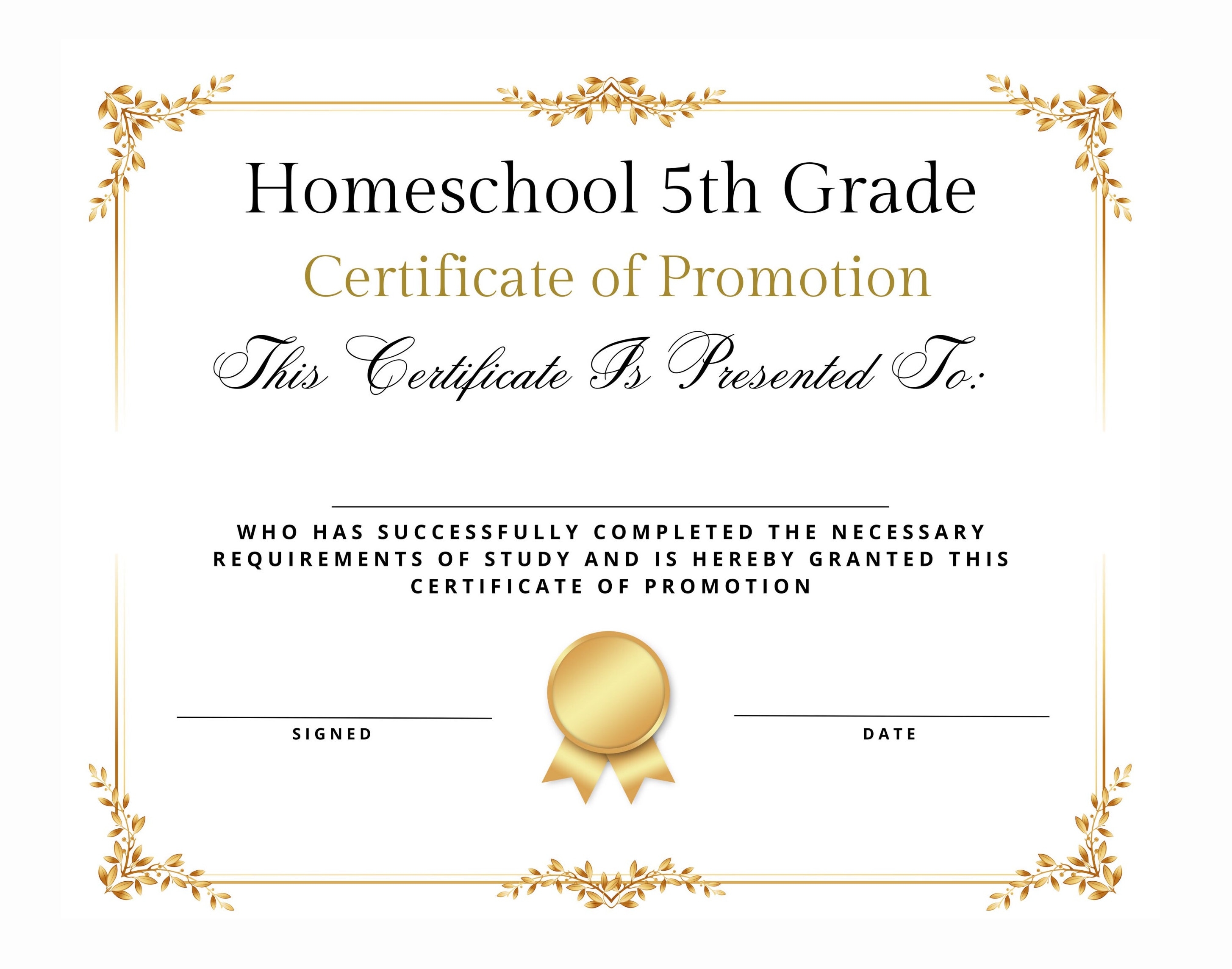 Homeschool 5th Fifth Grade Graduation Diploma Certificate Promotion ...