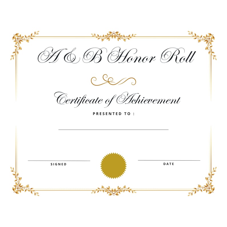 A & B Honor Roll Student Award Honor's Day Ceremony Graduation ...