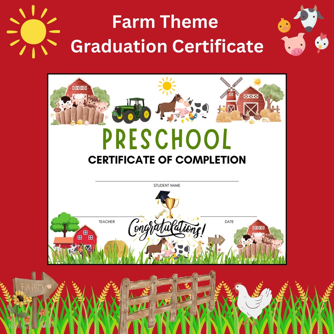 Preschool Graduation Certificate of Completion Instant Download Diploma ...