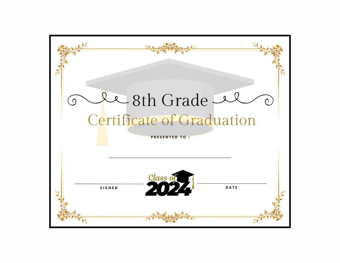 8th Grade Graduation Diploma Certificate Instant Download Printable ...