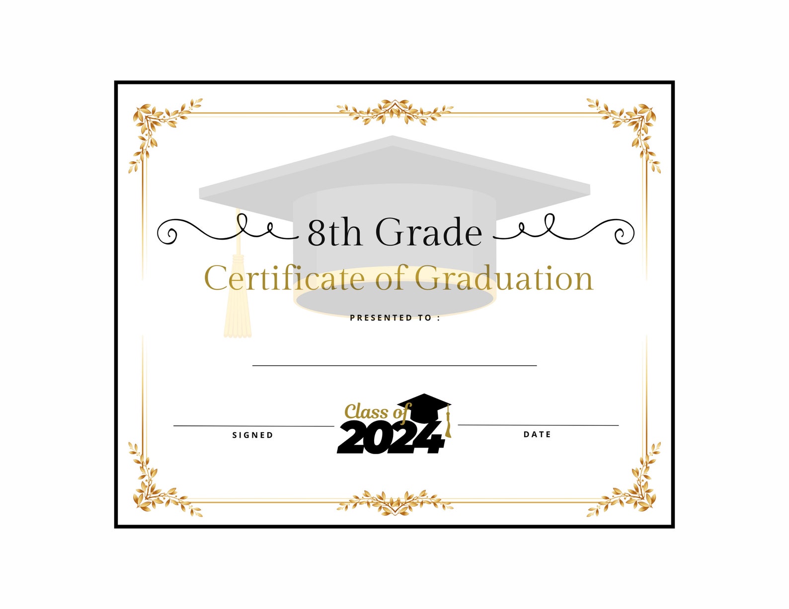 8th Grade Graduation Diploma Certificate Instant Download Printable ...