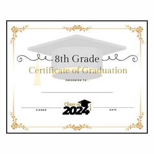 8th Grade Graduation Diploma Certificate Instant Download Printable ...