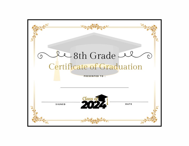 8th Grade Graduation Diploma Certificate Instant Download Printable ...