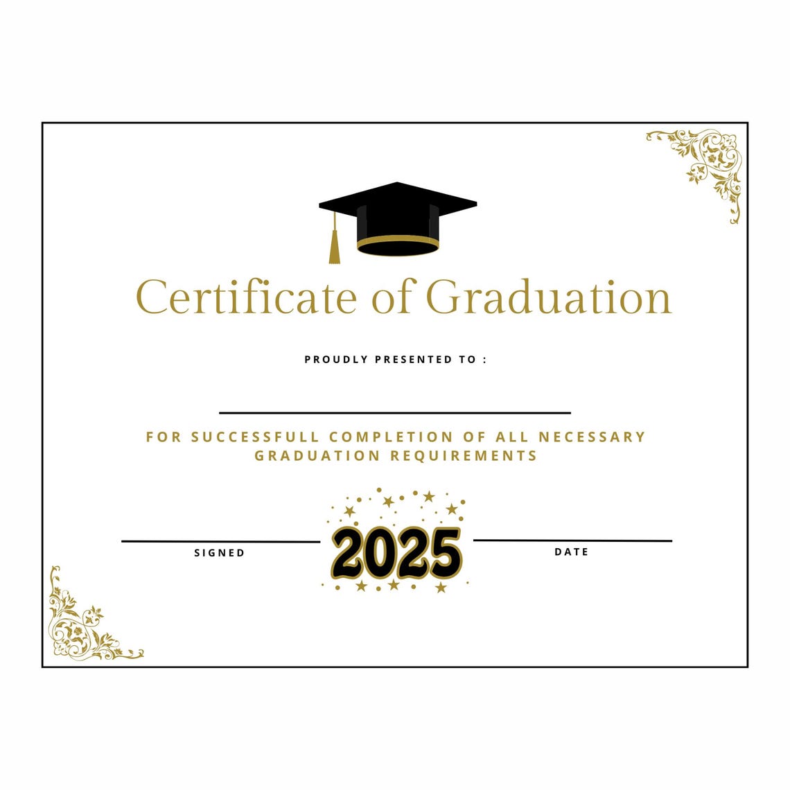 High School Senior Diploma Certificate of Graduation Class of 2025 ...