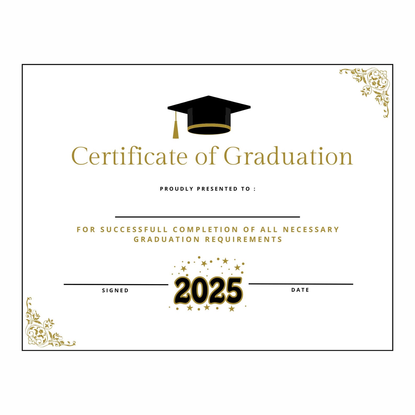 High School Senior Diploma Certificate of Graduation Class of 2025 ...