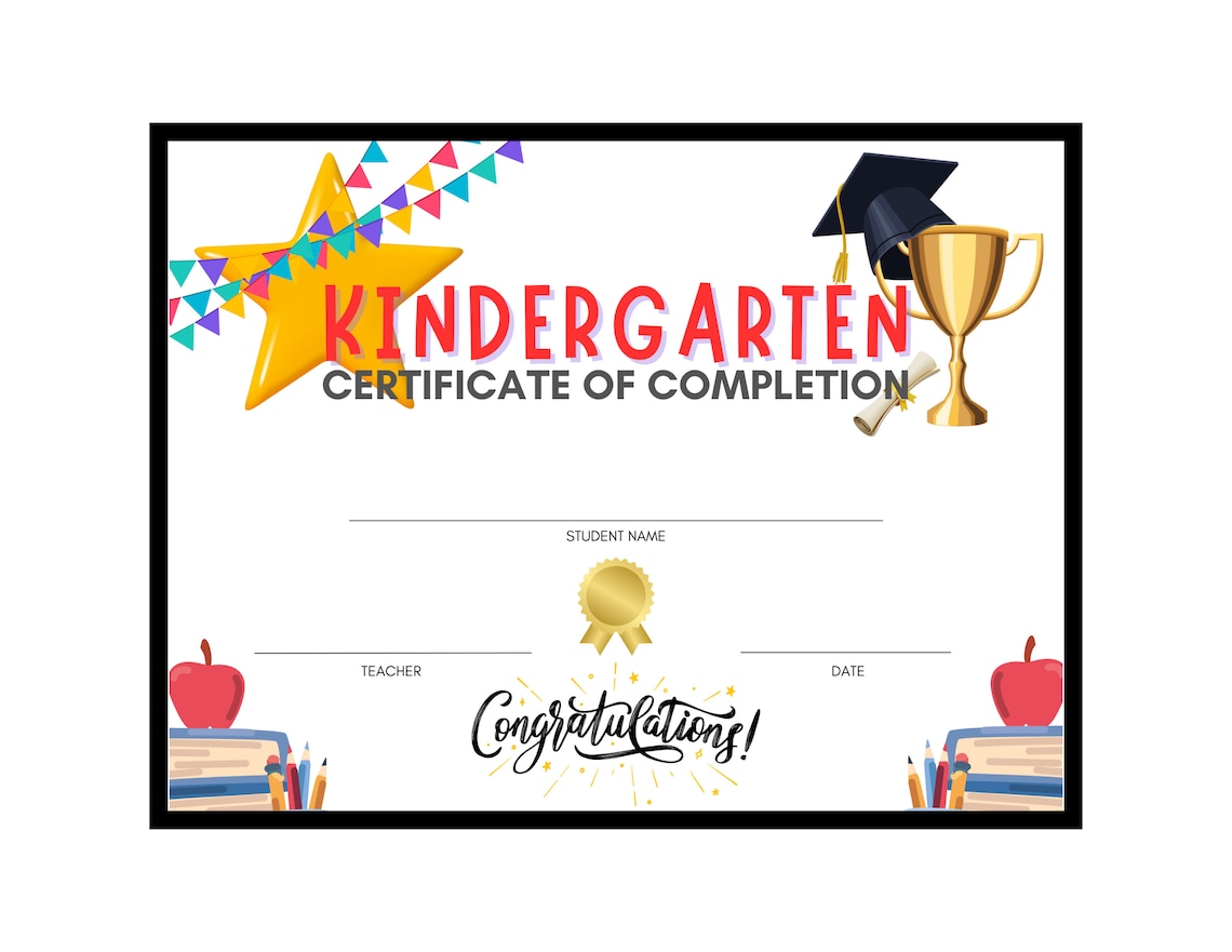Kindergarten Graduation Diploma Certificate Instant Download Elementary ...