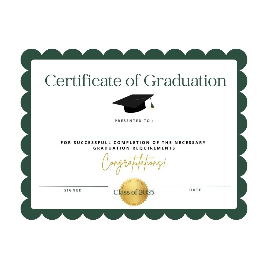 Class of 2025 Eighth Grade Graduation Diploma Certificate Premade ...