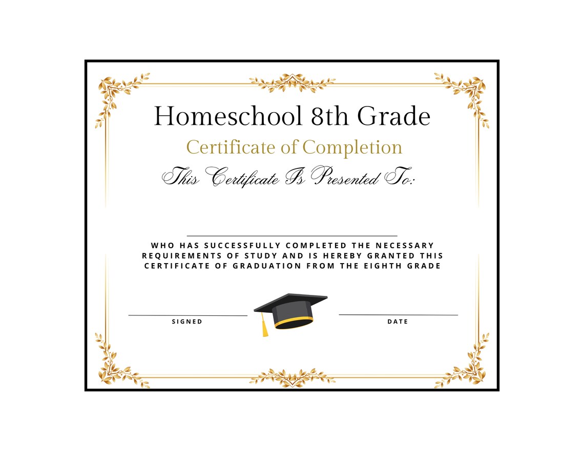 Homeschool Eighth Grade Graduation Diploma Certificate Instant Download ...