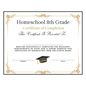 Homeschool Eighth Grade Graduation Diploma Certificate Instant Download ...