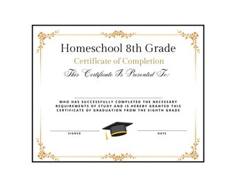 Homeschool Eighth Grade Graduation Diploma Certificate Instant Download ...