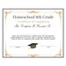 Homeschool Eighth Grade Graduation Diploma Certificate Instant Download ...