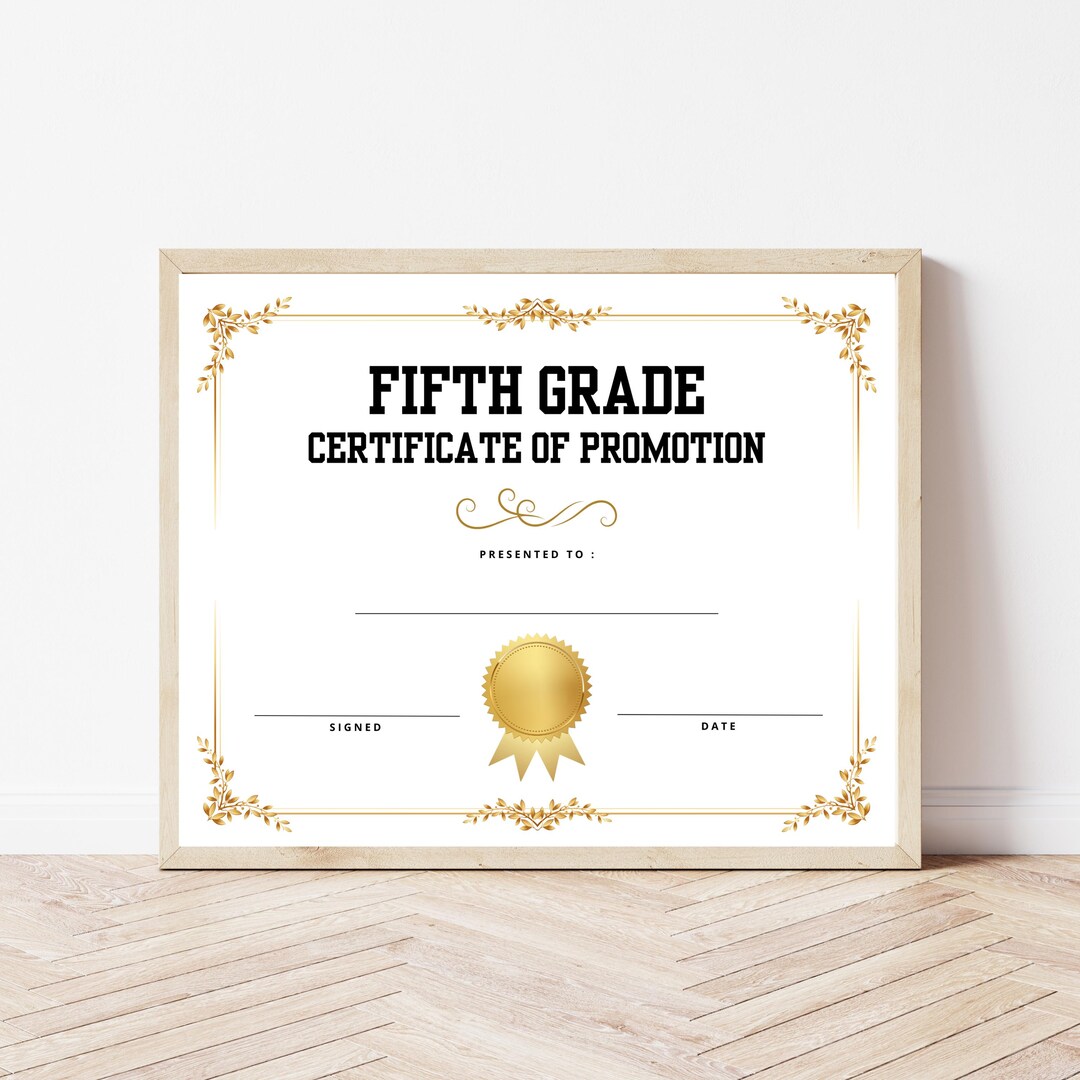 5th Grade Promotion / Graduation Certificate, Gold Seal Award (PDF ...
