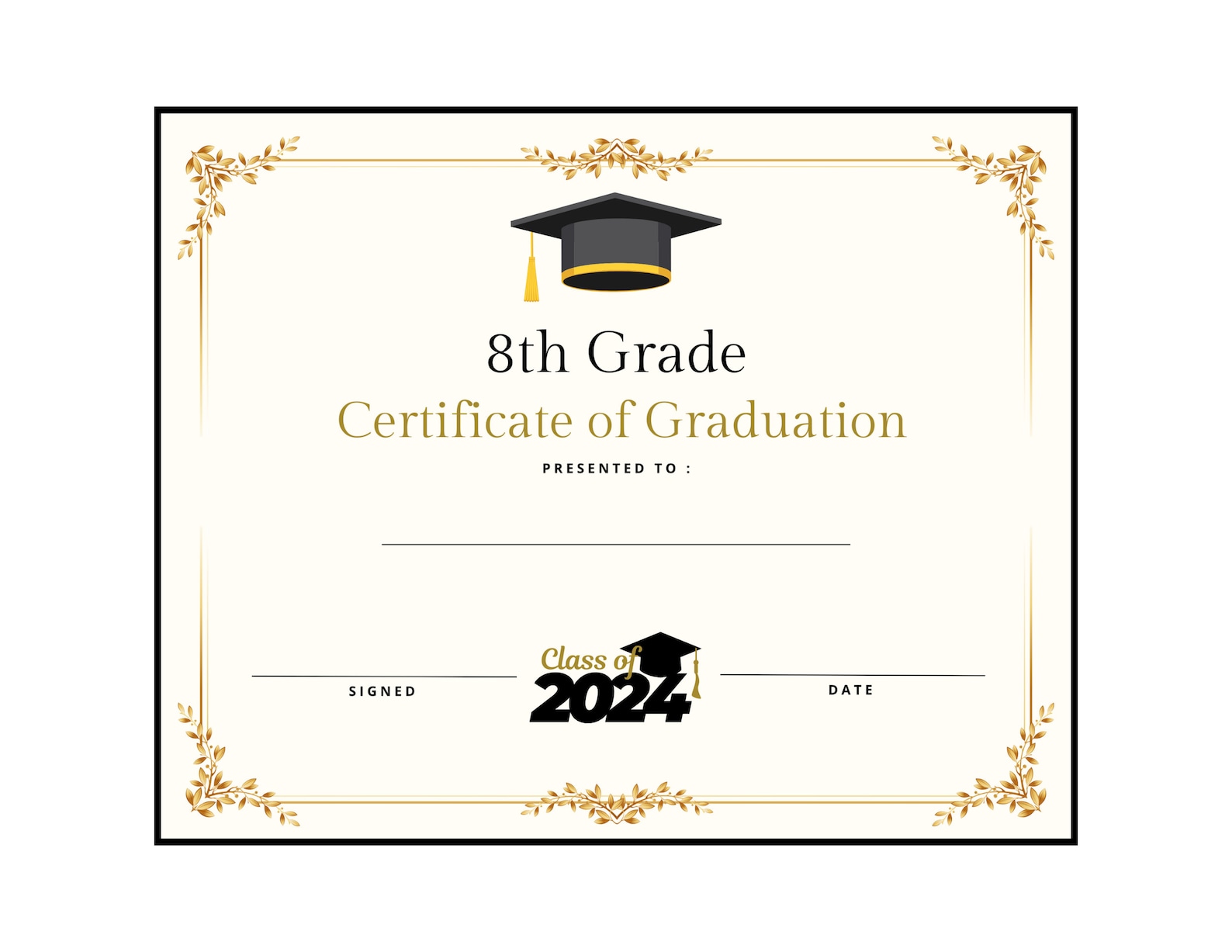 Eighth Grade Graduation Diploma Certificate Instant Download Printable ...