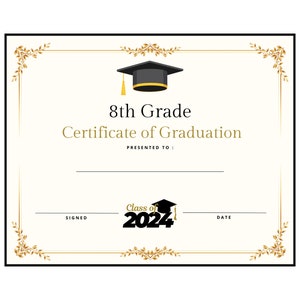 Eighth Grade Graduation Diploma Certificate Instant Download Printable ...