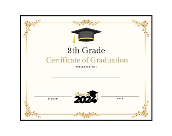 Fifth 5th Grade Graduation Diploma Certificate of Completion Instant ...
