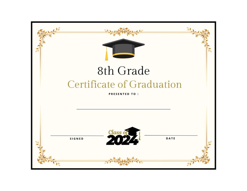 Eighth Grade Graduation Diploma Certificate Instant Download Printable ...