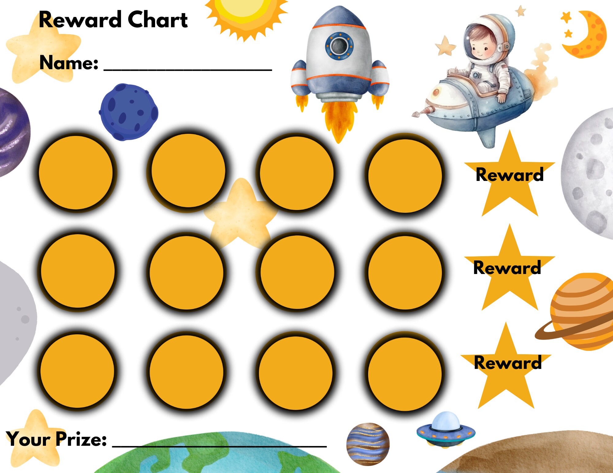 Astronaut Printable Reward Sticker Chart / Toddler Kids Student ...