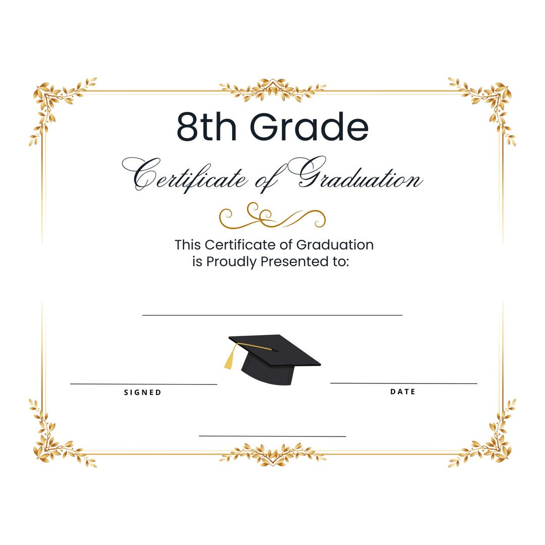 Eighth Grade Graduation Diploma Certificate Pretty Elegant Printable ...
