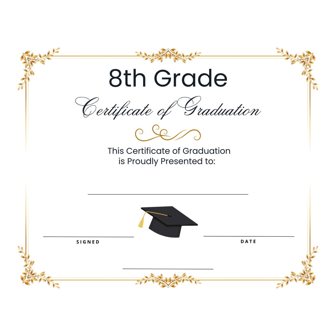 Eighth Grade Graduation Diploma Certificate Pretty Elegant Printable ...