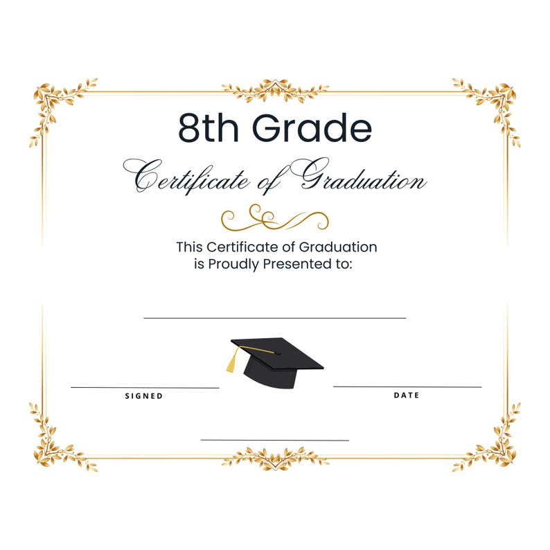 Eighth Grade Graduation Diploma Certificate Pretty Elegant Printable ...