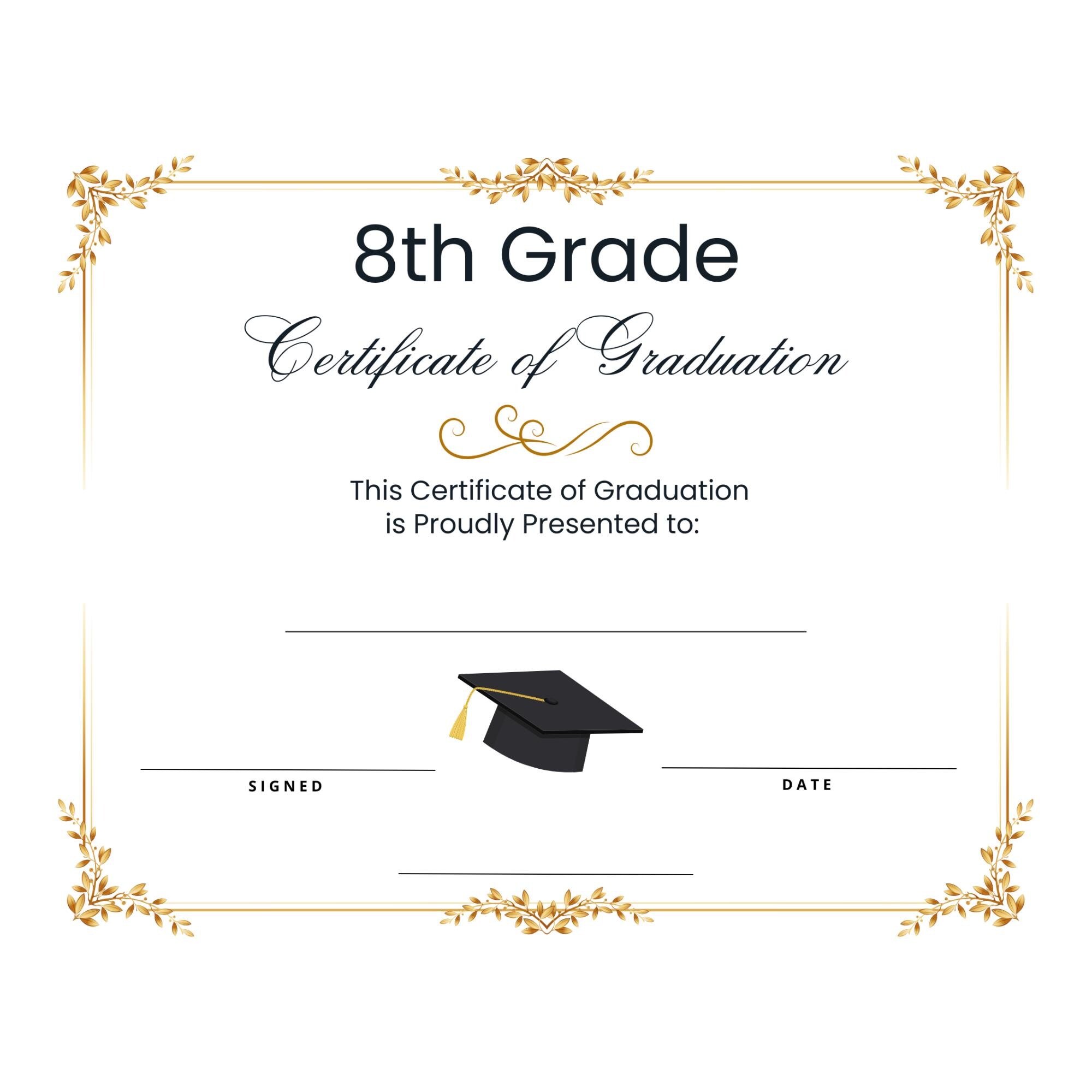 Eighth Grade Graduation Diploma Certificate Pretty Elegant Printable ...