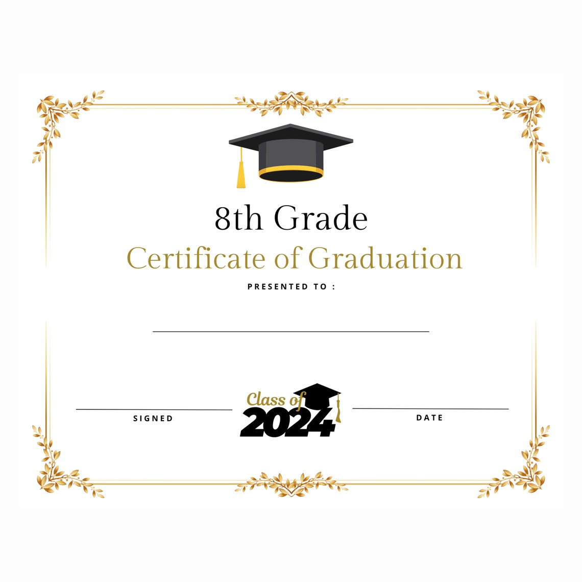 Eighth Grade Graduation Diploma Certificate Instant Download Printable ...