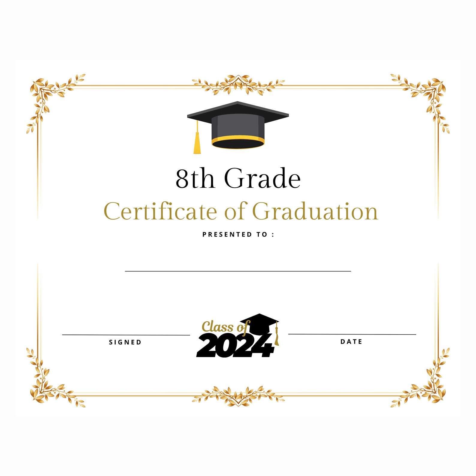 Eighth Grade Graduation Diploma Certificate Instant Download Printable ...