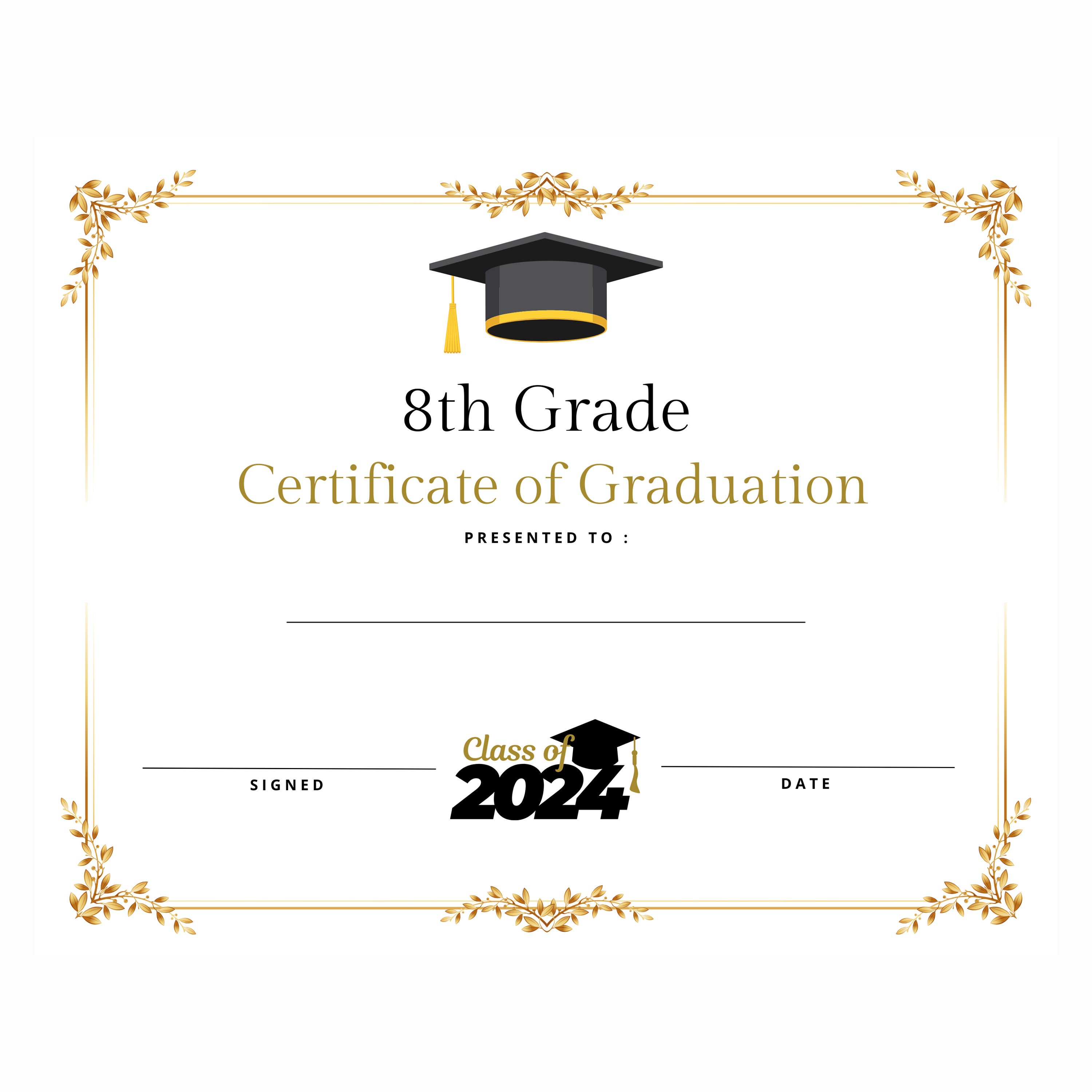 Eighth Grade Graduation Diploma Certificate Instant Download Printable ...