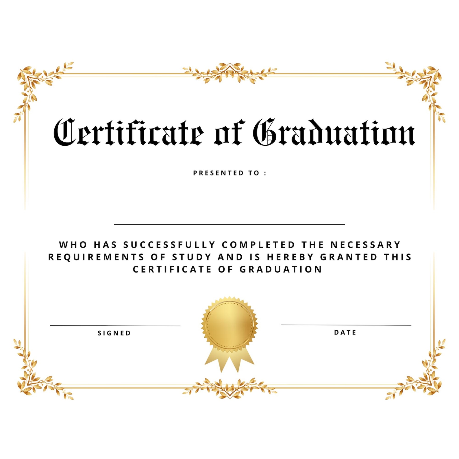 Premade High School Senior Diploma Certificate of Graduation Gold Seal ...