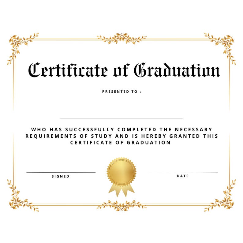 Premade High School Senior Diploma Certificate of Graduation Gold Seal ...
