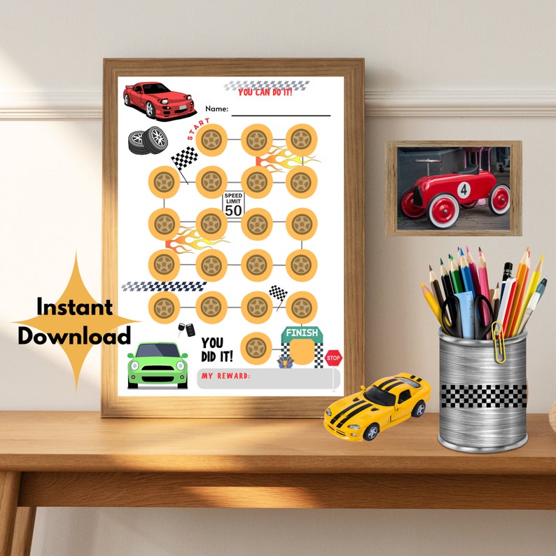 Race Car Printable Reward Sticker Chart / Toddler Kids Student ...