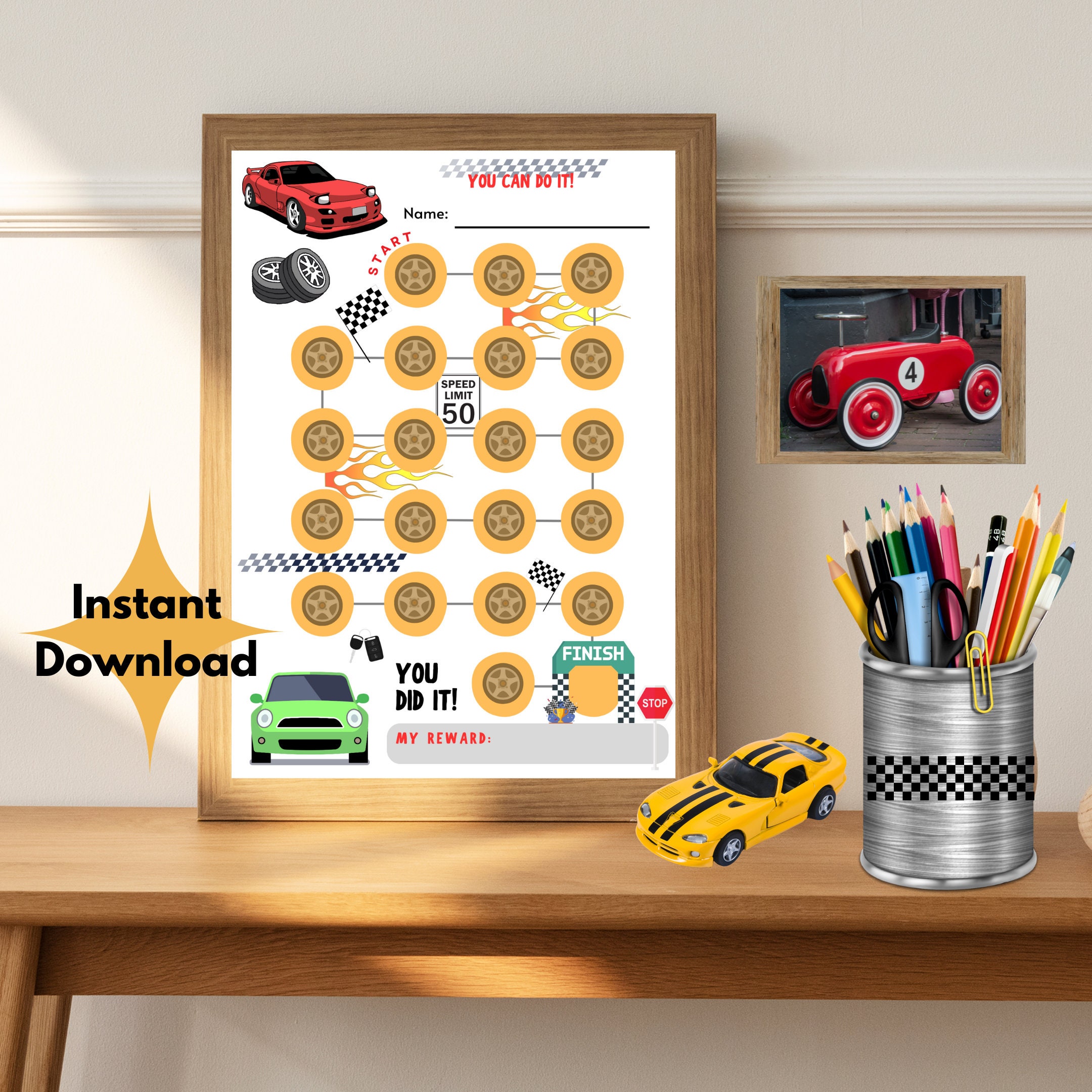 Race Car Printable Reward Sticker Chart / Toddler Kids Student ...
