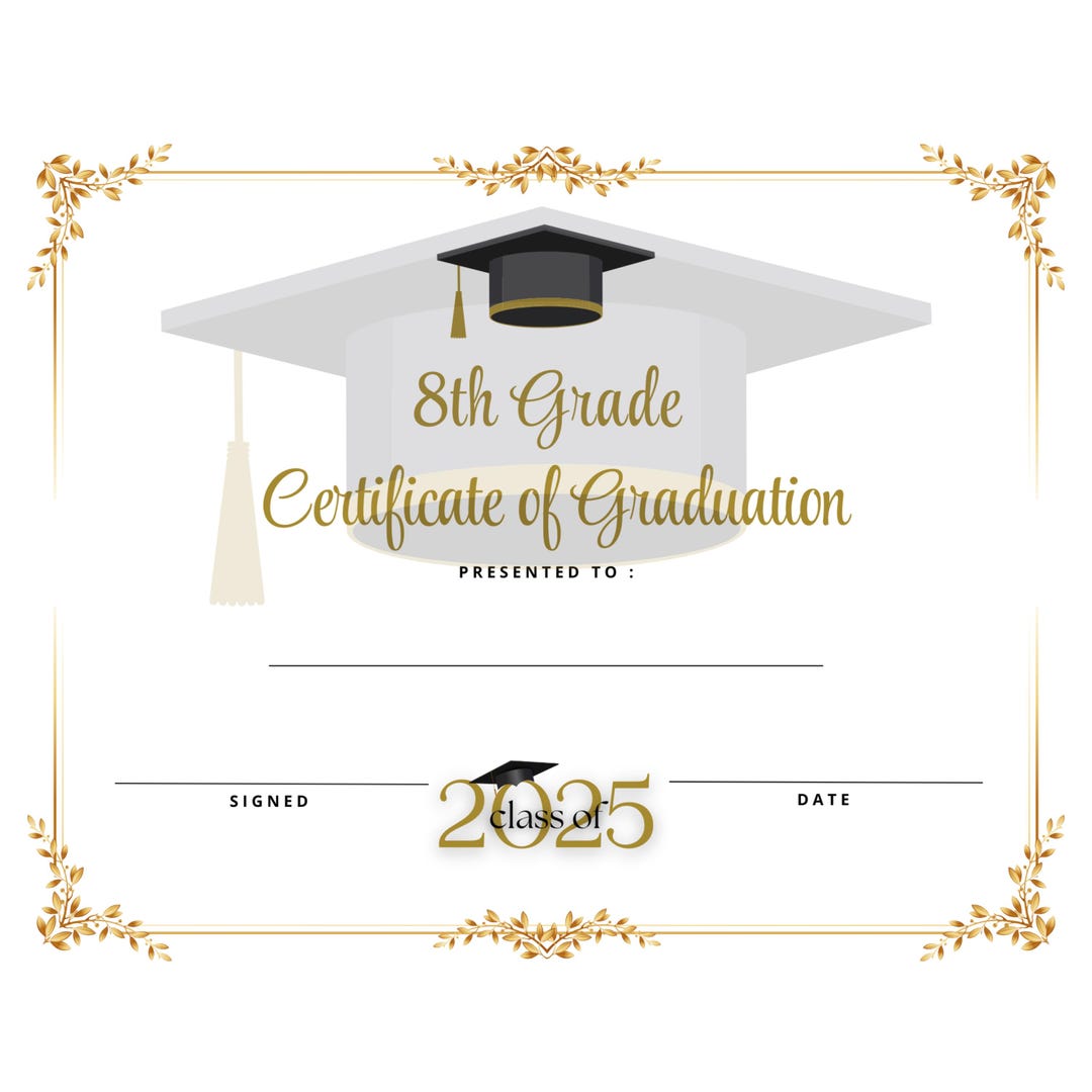 Eighth Grade Graduation Diploma Middle School Graduation Certificate ...
