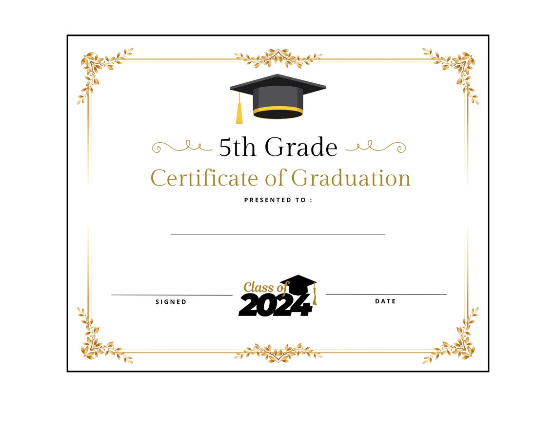 Fifth Grade Graduation Diploma Certificate Instant Download Printable ...