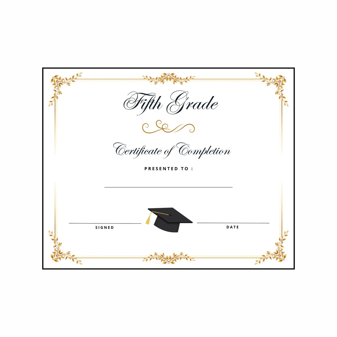 Fifth 5th Grade Graduation Diploma Certificate of Completion Instant ...
