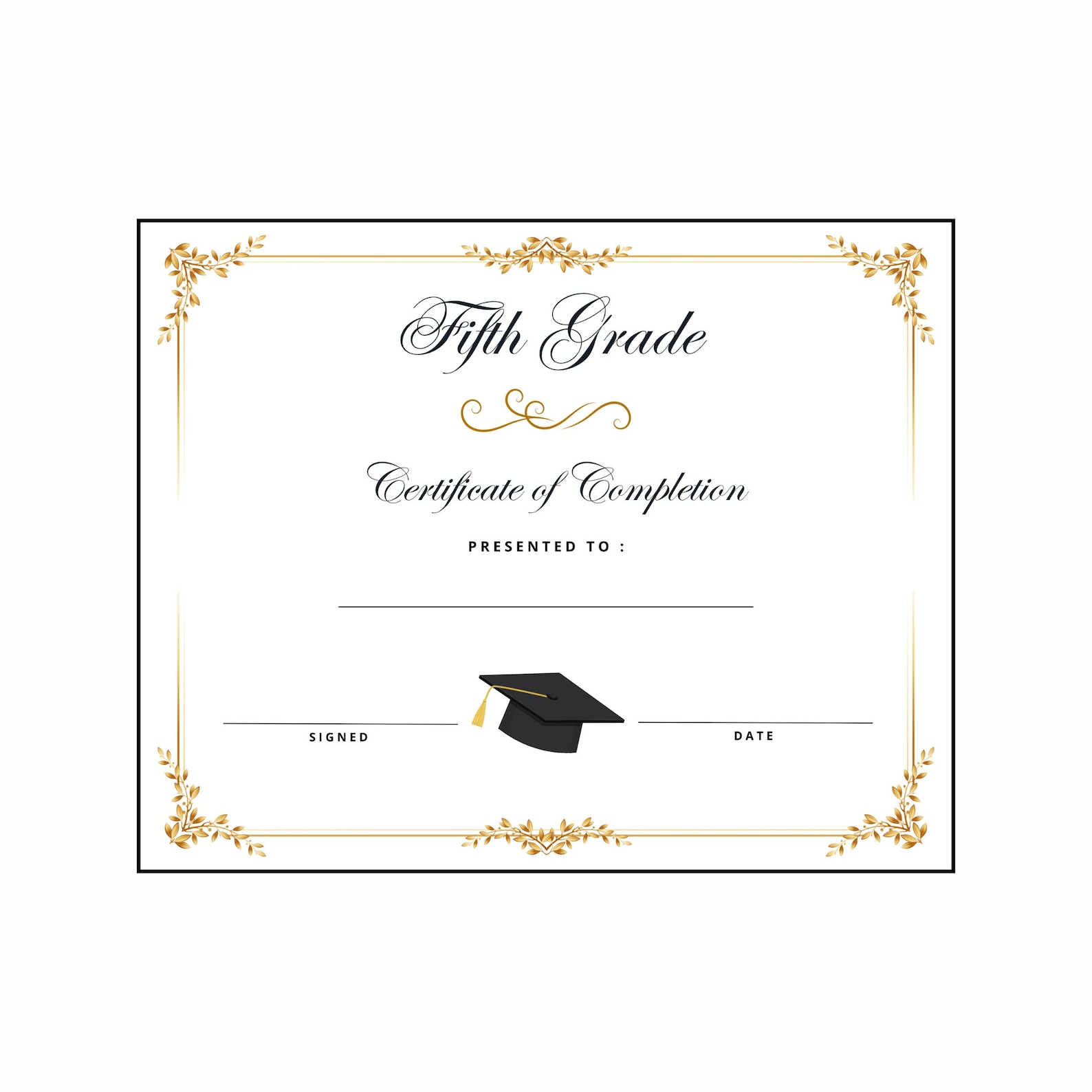 Fifth 5th Grade Graduation Diploma Certificate of Completion Instant ...