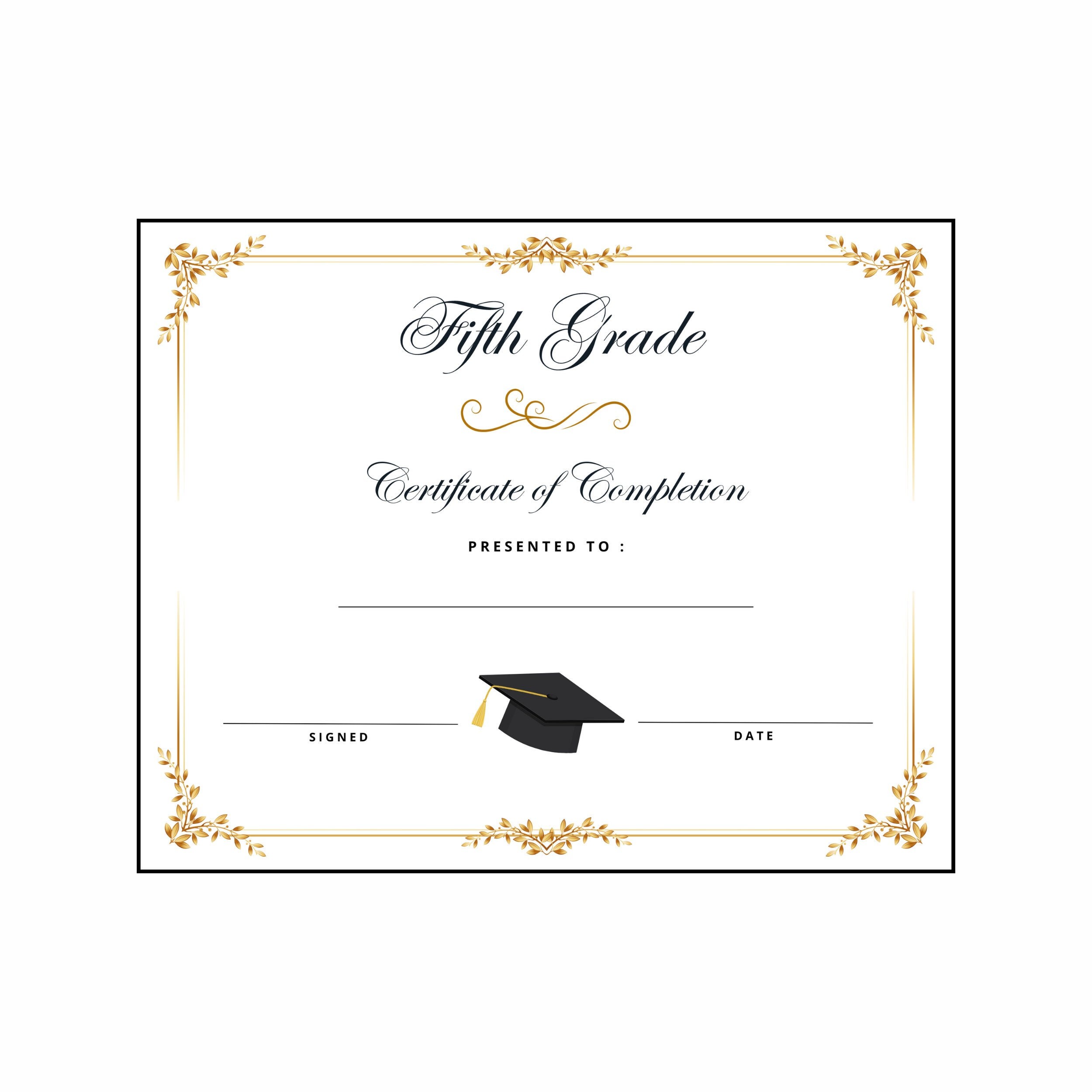 Fifth 5th Grade Graduation Diploma Certificate of Completion Instant ...