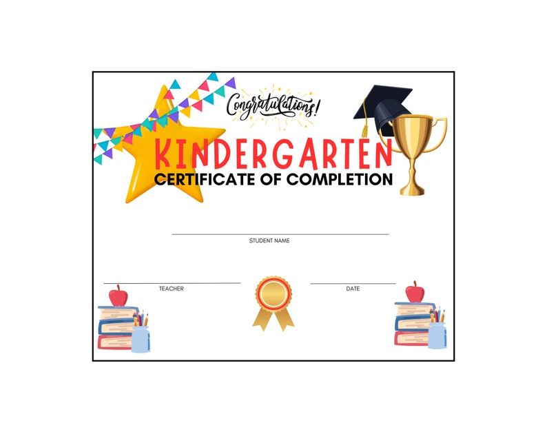 Kindergarten Graduation Diploma Certificate Instant Download - Etsy