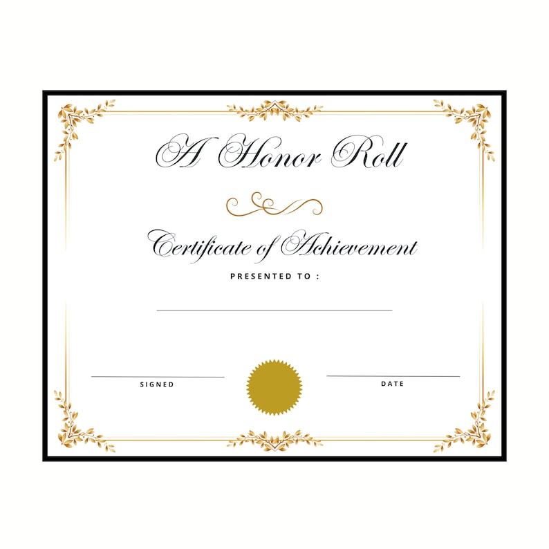 A Honor Roll Student Award Honor's Day Ceremony Graduation Certificate ...
