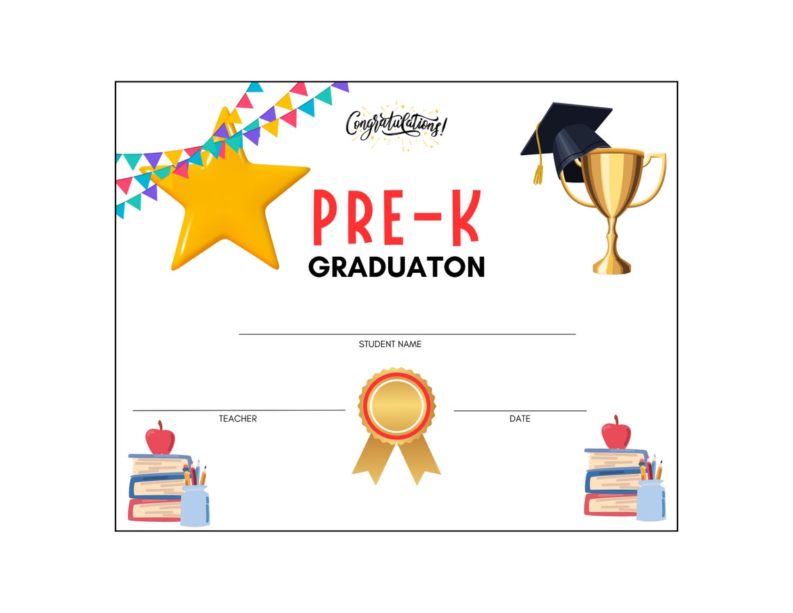 Pre-k Graduation Diploma Certificate Award Instant Download Print, Sign ...
